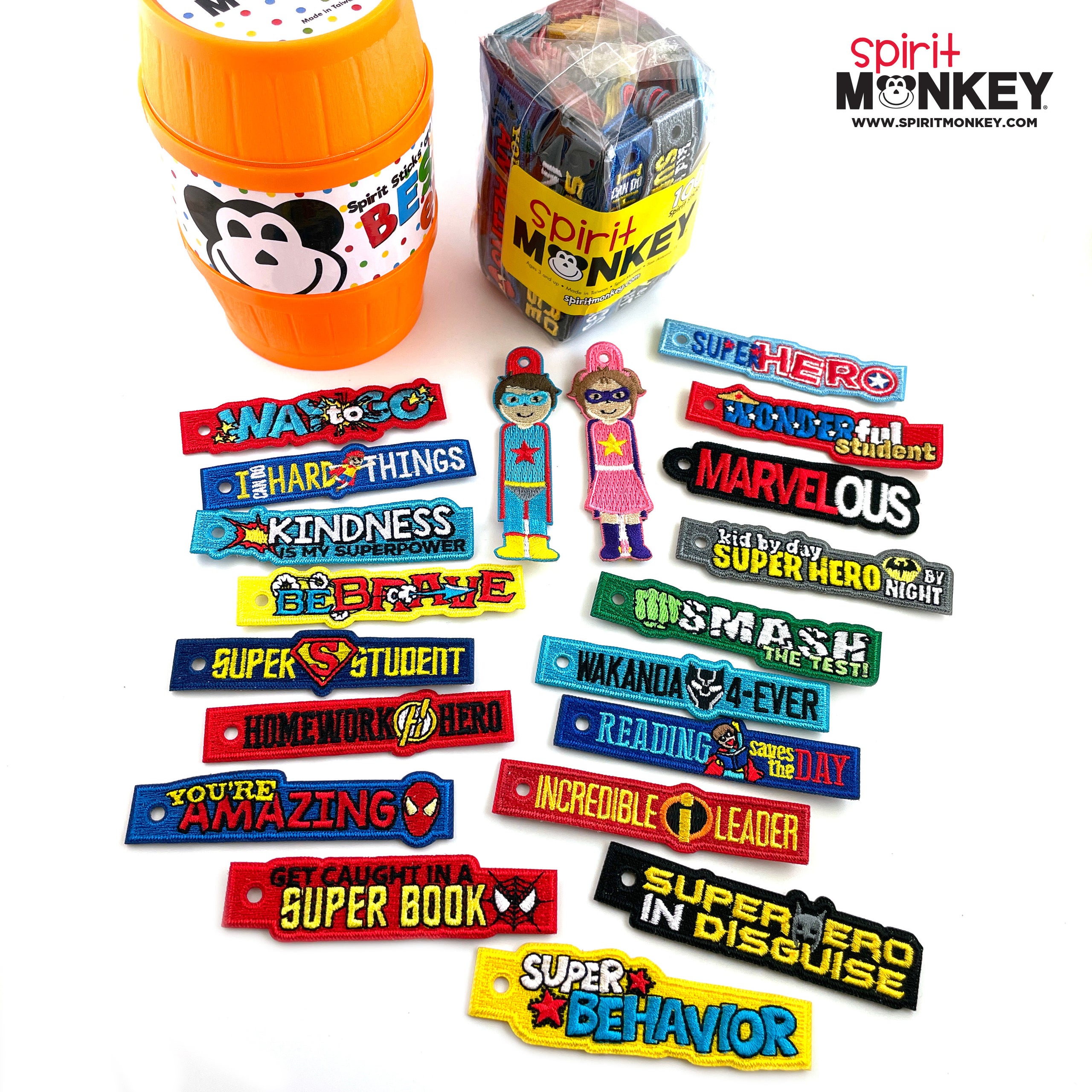 Superhero Barrel of Spirit Sticks® Patches | Spirit Monkey Store